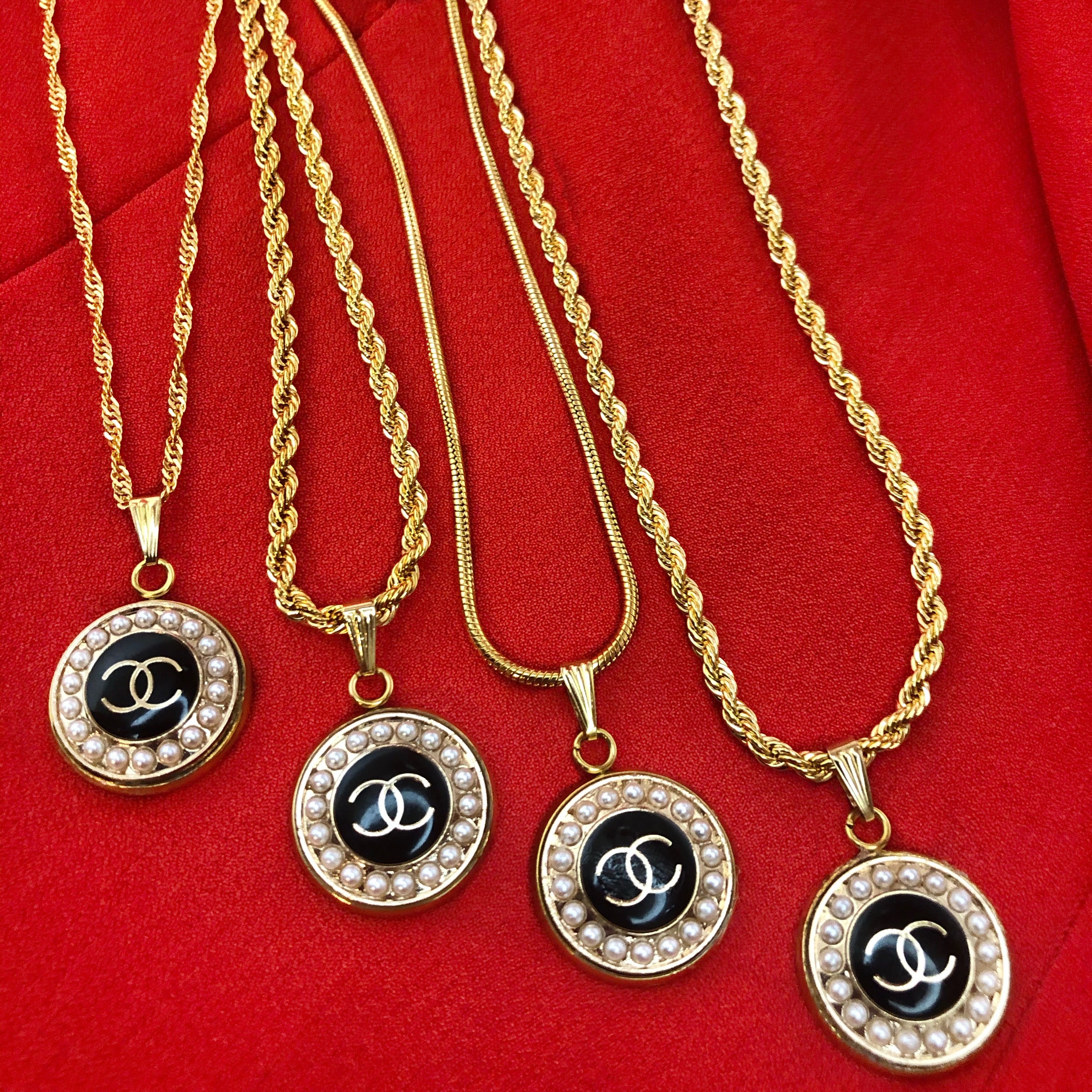 Repurposed Authentic Chanel CC Black Pearl Necklace Modern Love Jewelry