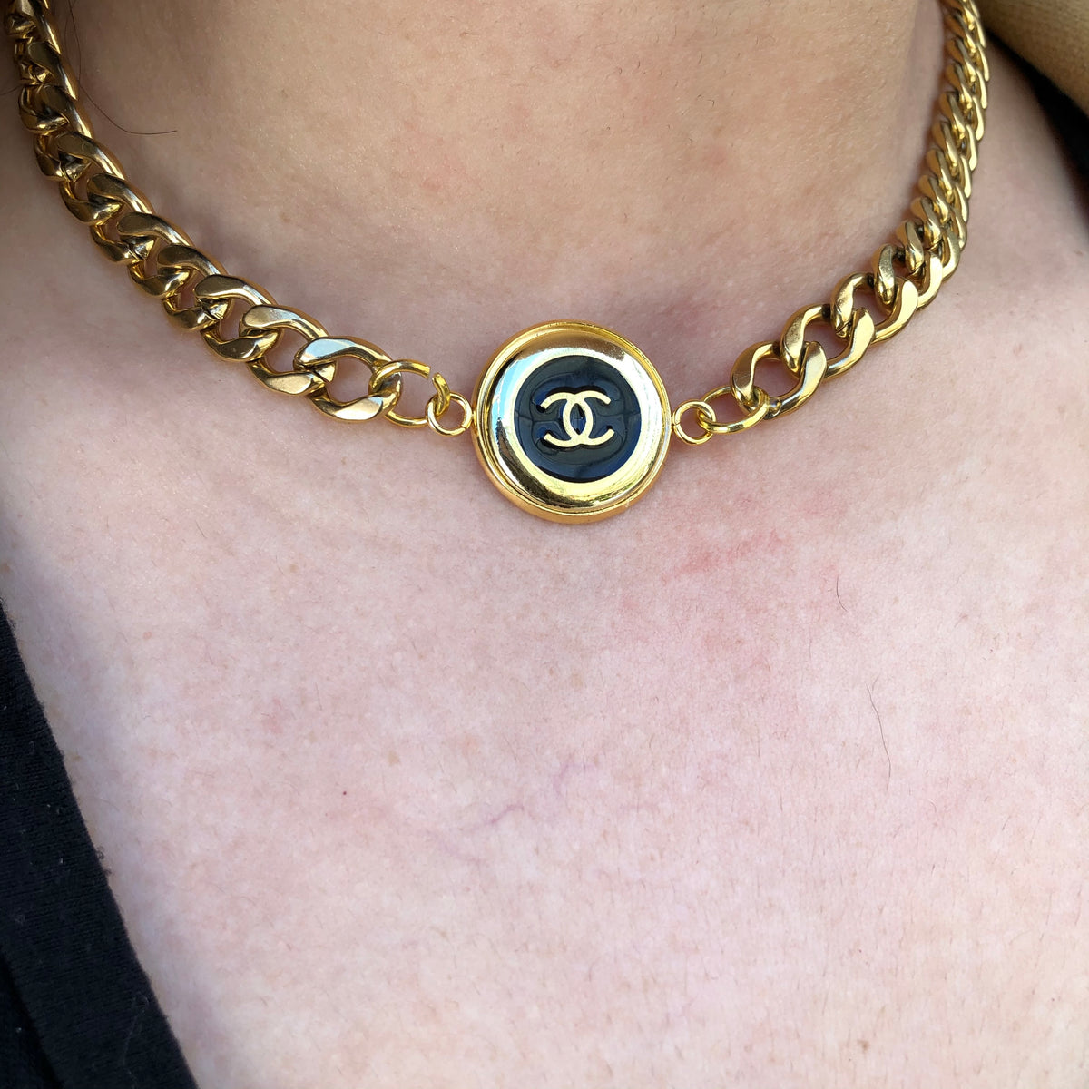 Repurposed Chanel CC Black Button Choker Necklace – Modern Love Jewelry